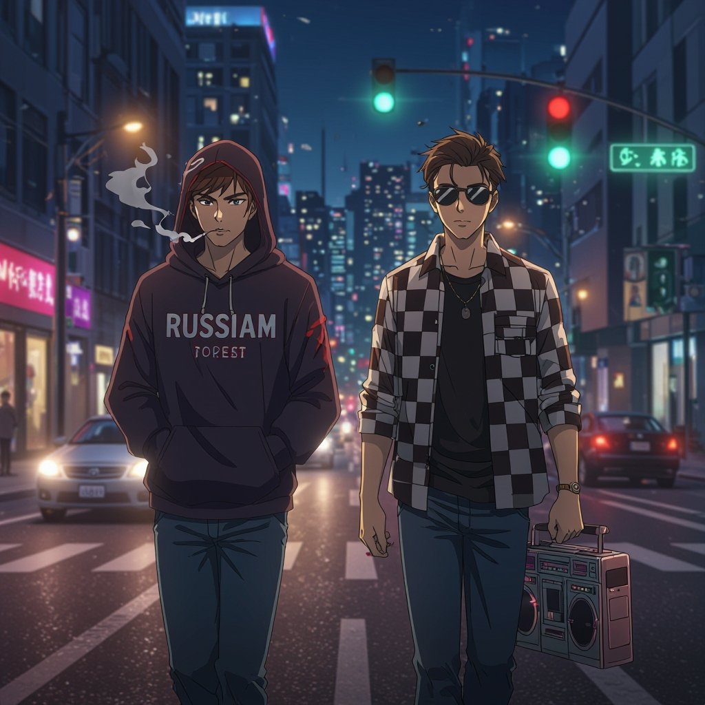 A cinematic animated scene of two | Anime AI